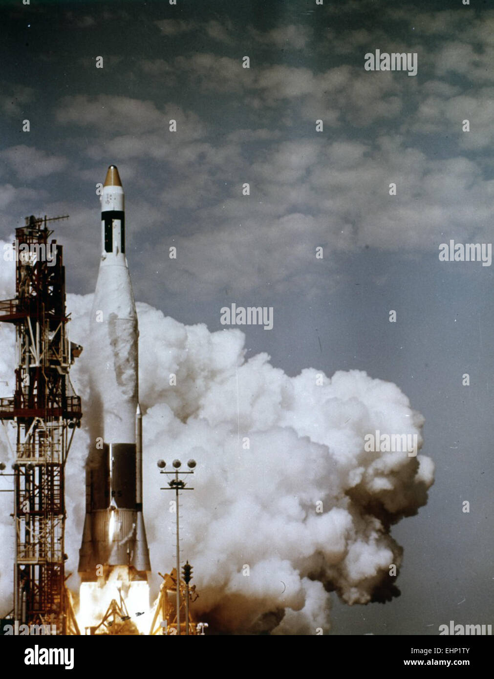 The Atlas 29D ICBM is shown lifting off during a test launch on ...