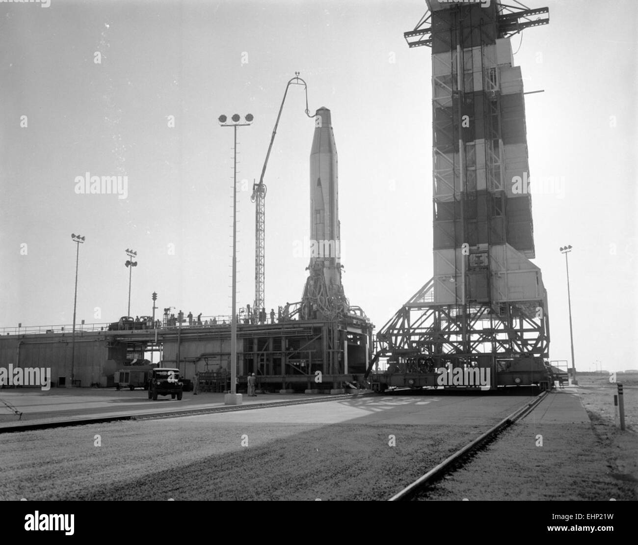 An image of the Atlas 4B missile on the launch pad, ready for launch ...