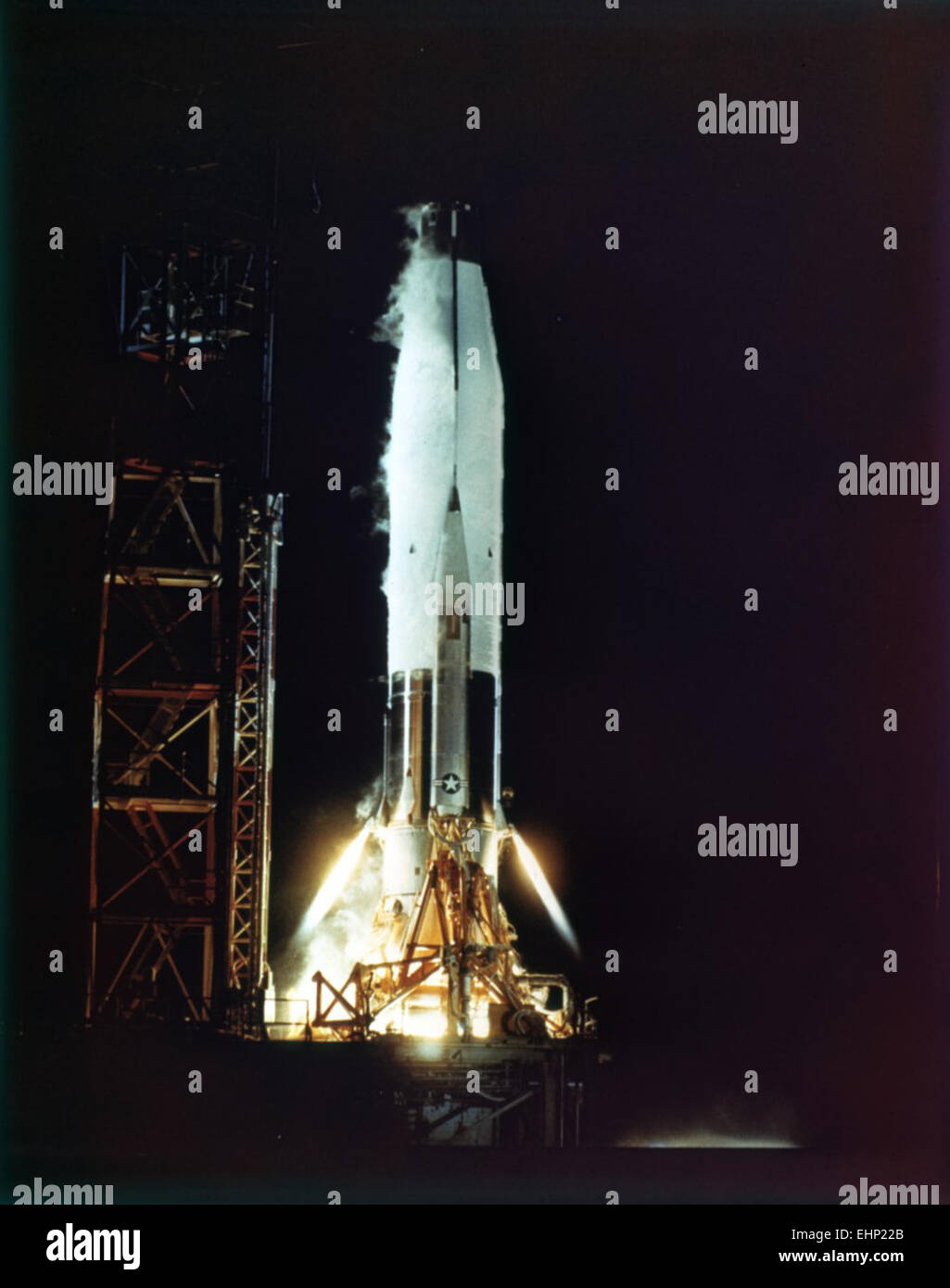 Photograph of the Atlas 5C liftoff on February 20, 1959, capturing the ...