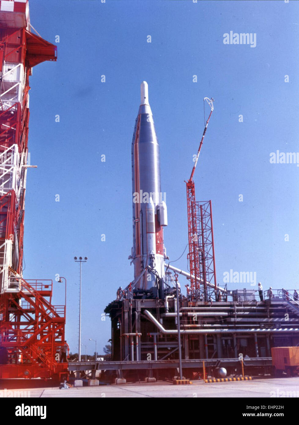 A prelaunch photograph of the Atlas 5F rocket at the launch complex on ...