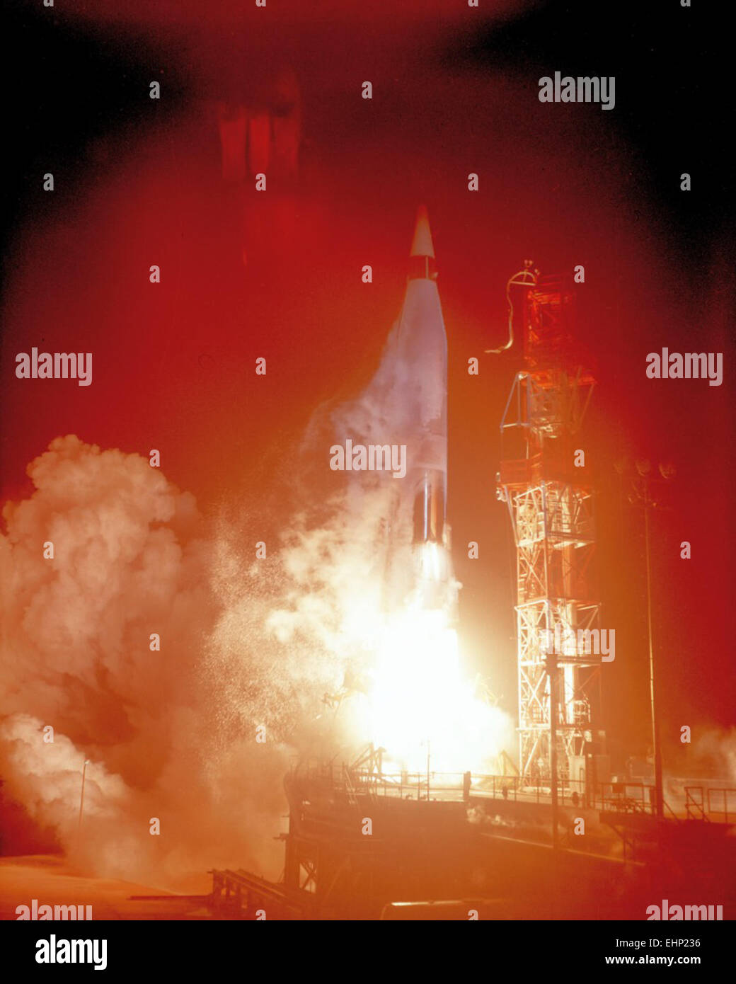 A photograph of the Atlas 7D rocket lifting off on May 18, 1959, during ...