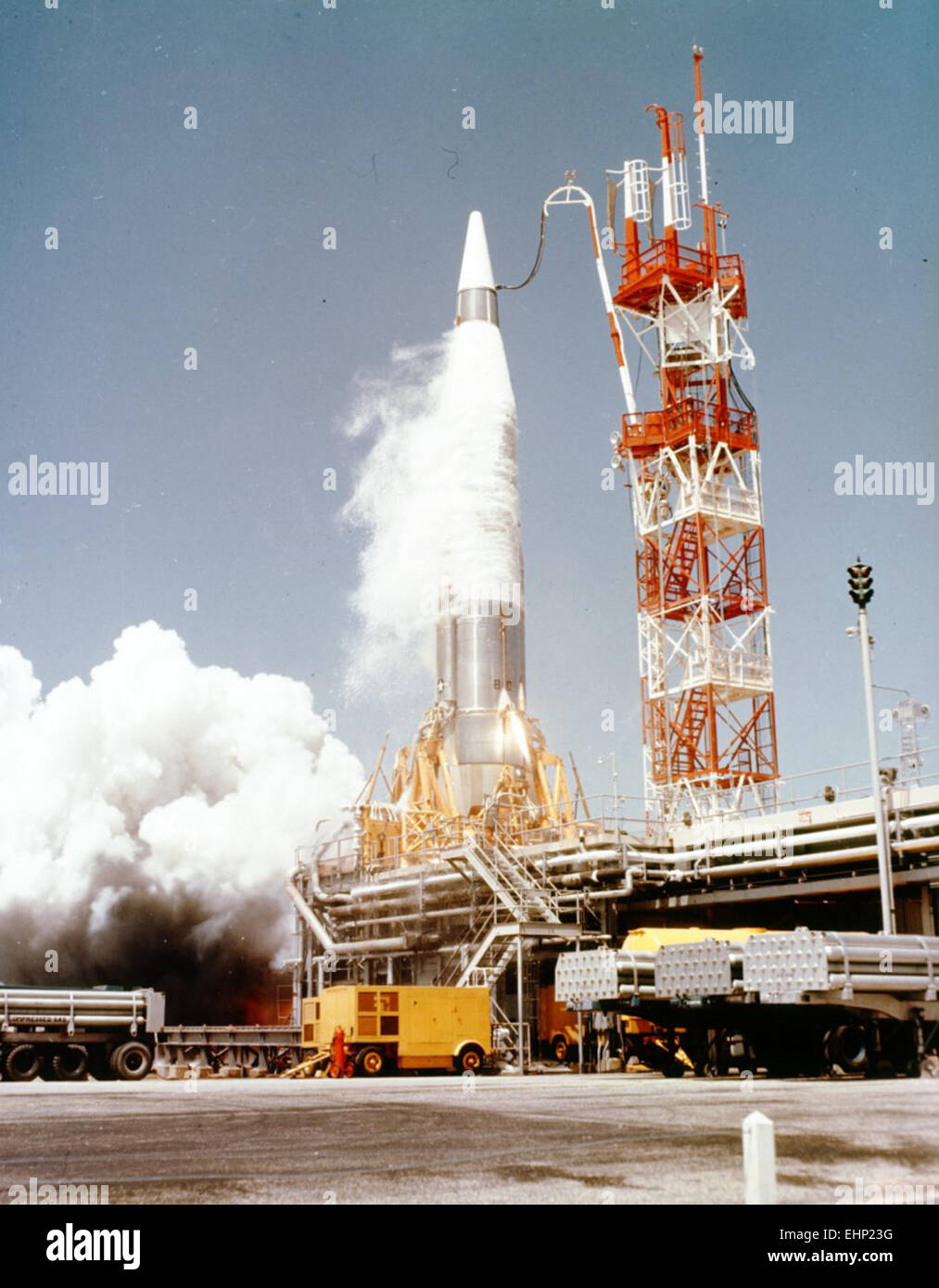 Image of the static firing test for the Atlas 8C rocket, with missiles ...