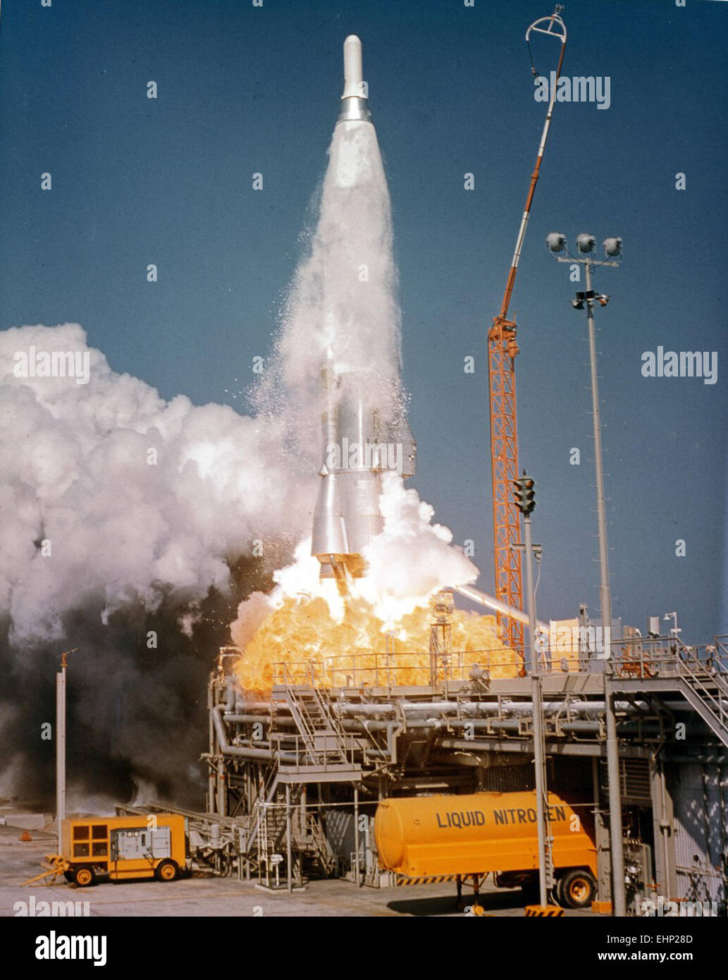 An Atlas ICBM lifts off during a test launch, showcasing the ...