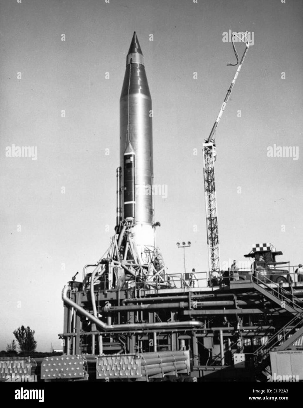 Photograph of an Atlas rocket with no payload, showcasing the rocket's ...