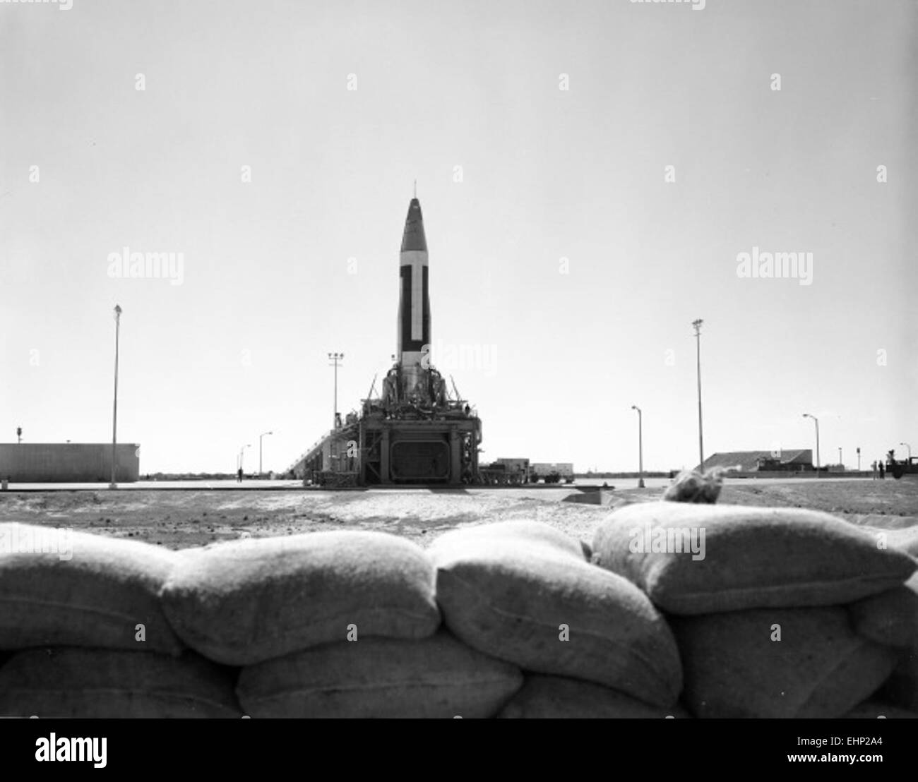 A photograph of the Atlas rocket system with no load, captured during a ...
