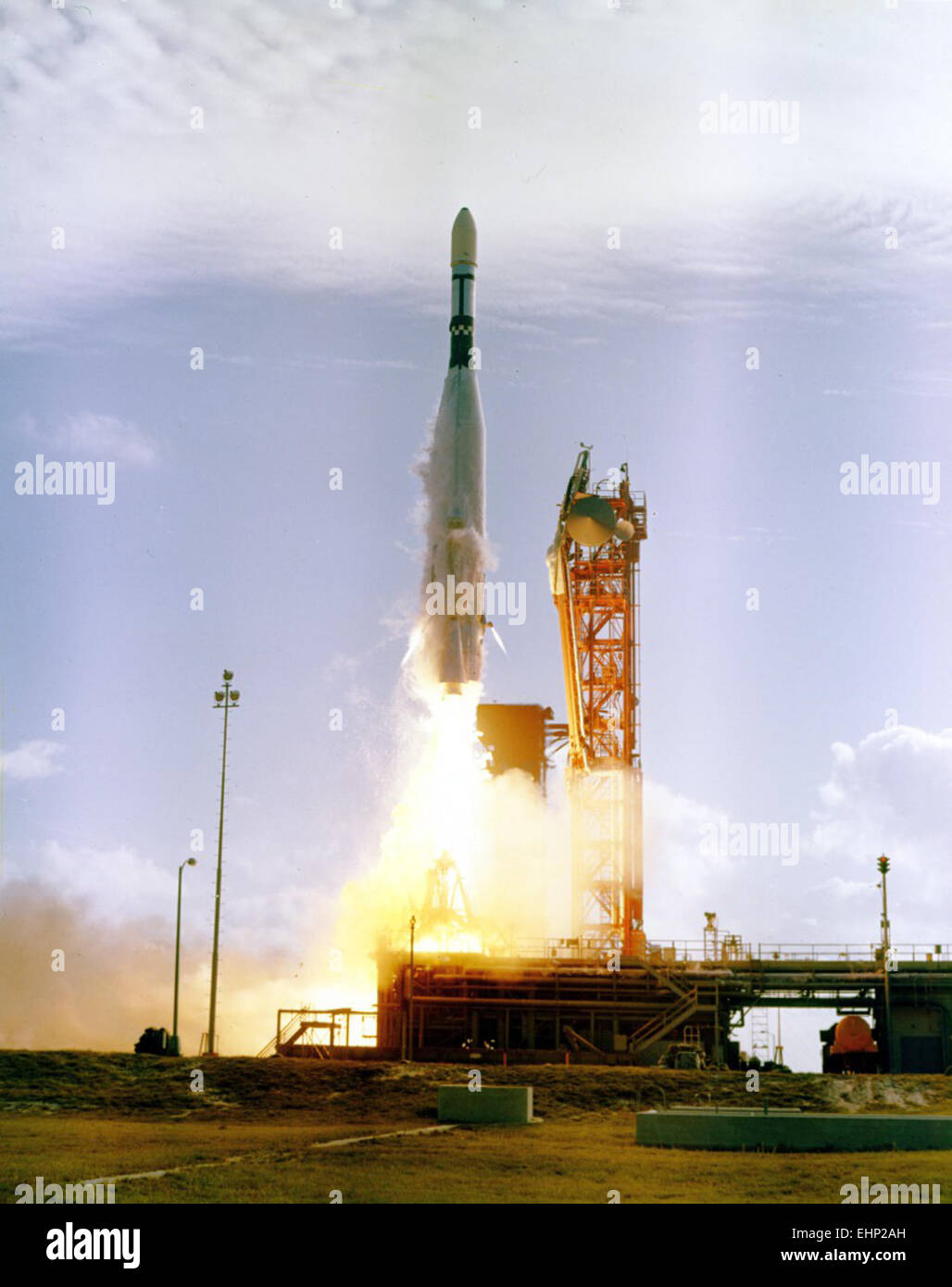 The Atlas-Agena liftoff, captured during a significant launch ...