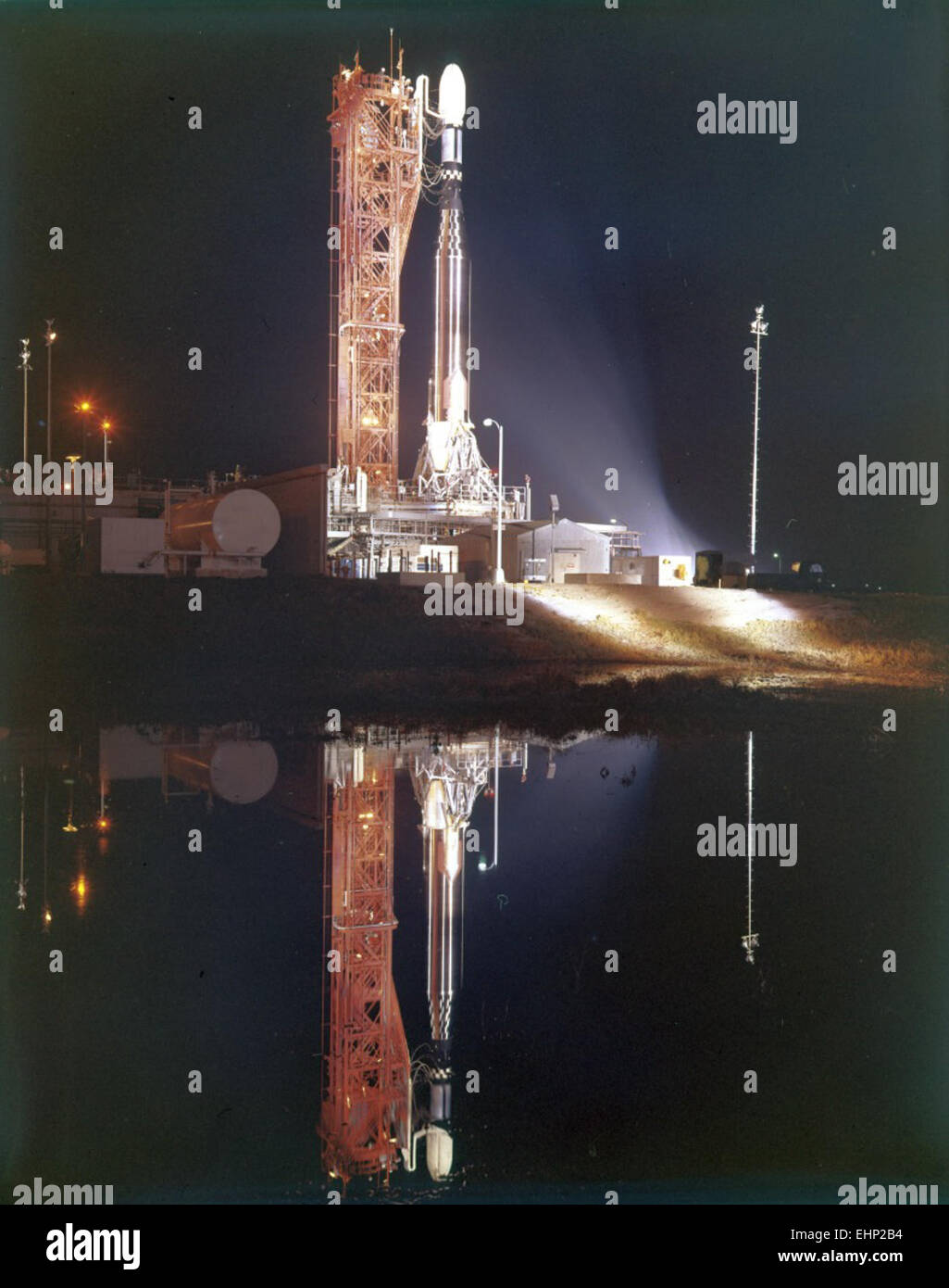 An image of the Atlas-Agena rocket on the launch pad, prepared for a ...