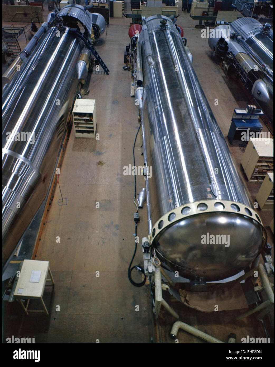 A 1960 image of the Centaur booster 104D being assembled at a ...