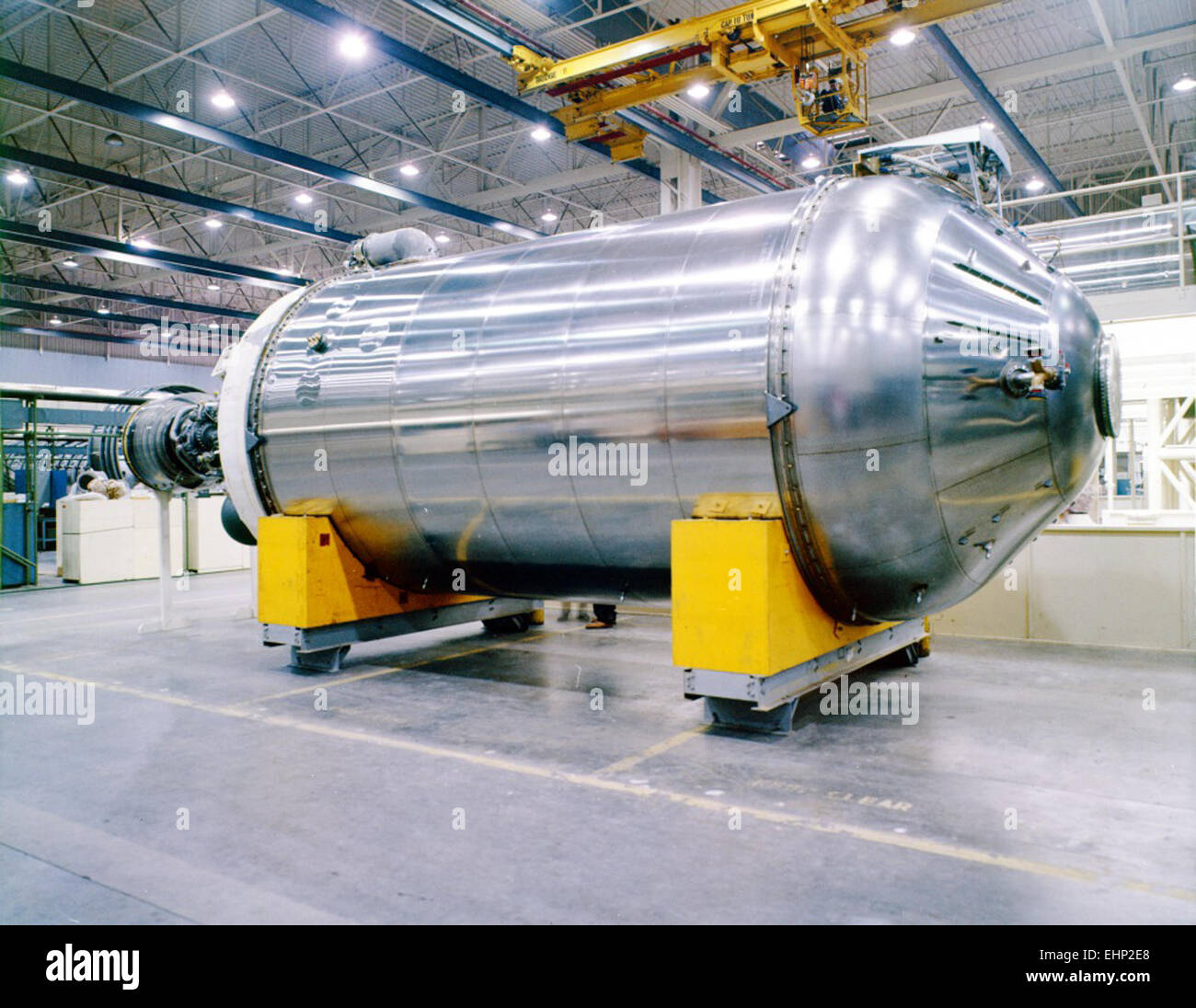 A photograph showing the assembly process of the Centaur rocket, a ...