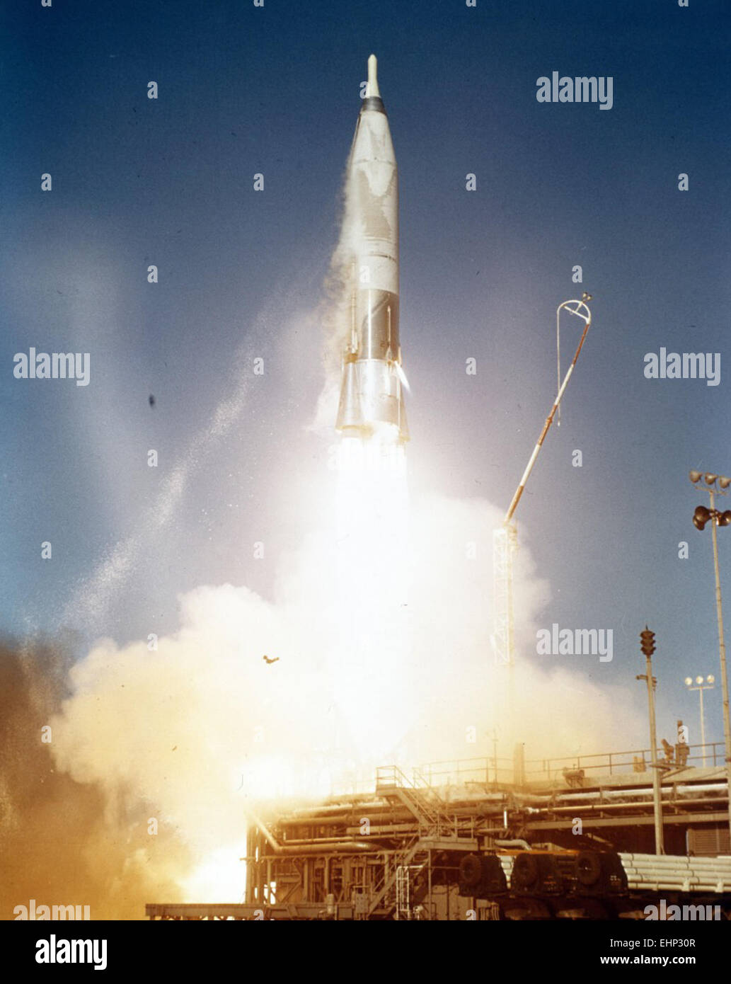 A photograph capturing the liftoff of an Atlas 28D rocket on November 4 ...