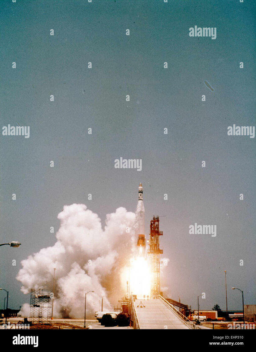 Photograph of the liftoff of Atlas 45D, marking the launch of the Midas ...