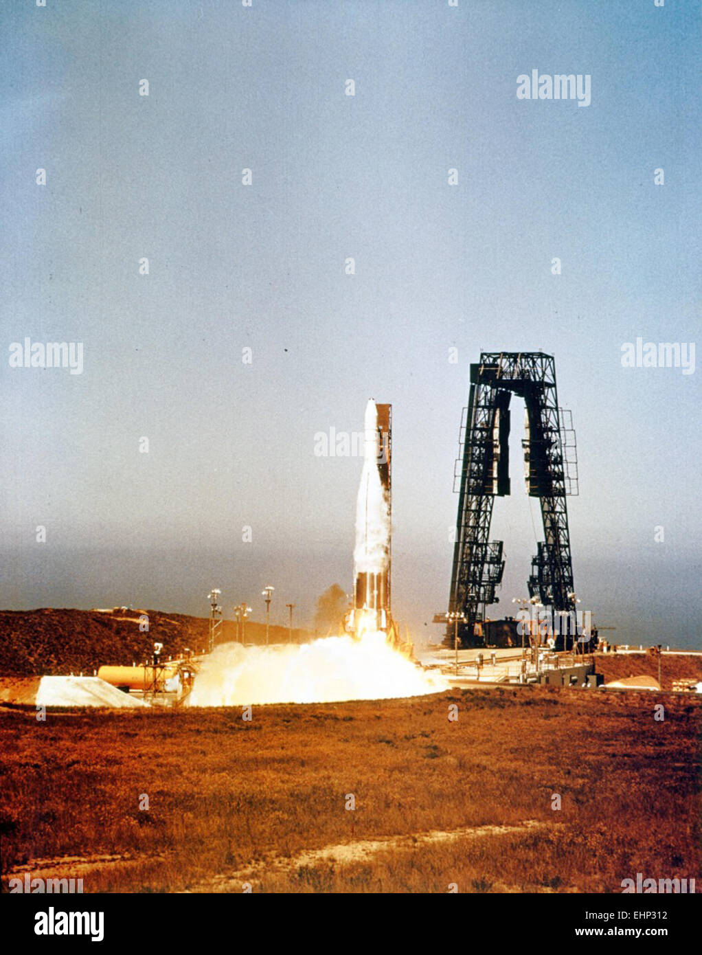 The Atlas 57D rocket lifting off on August 23, 1960. This image ...