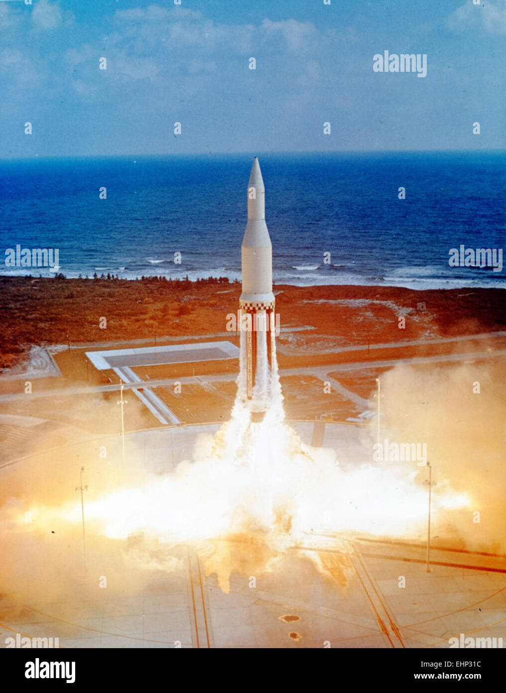 A photograph capturing the liftoff of the Saturn I rocket on October 27 ...