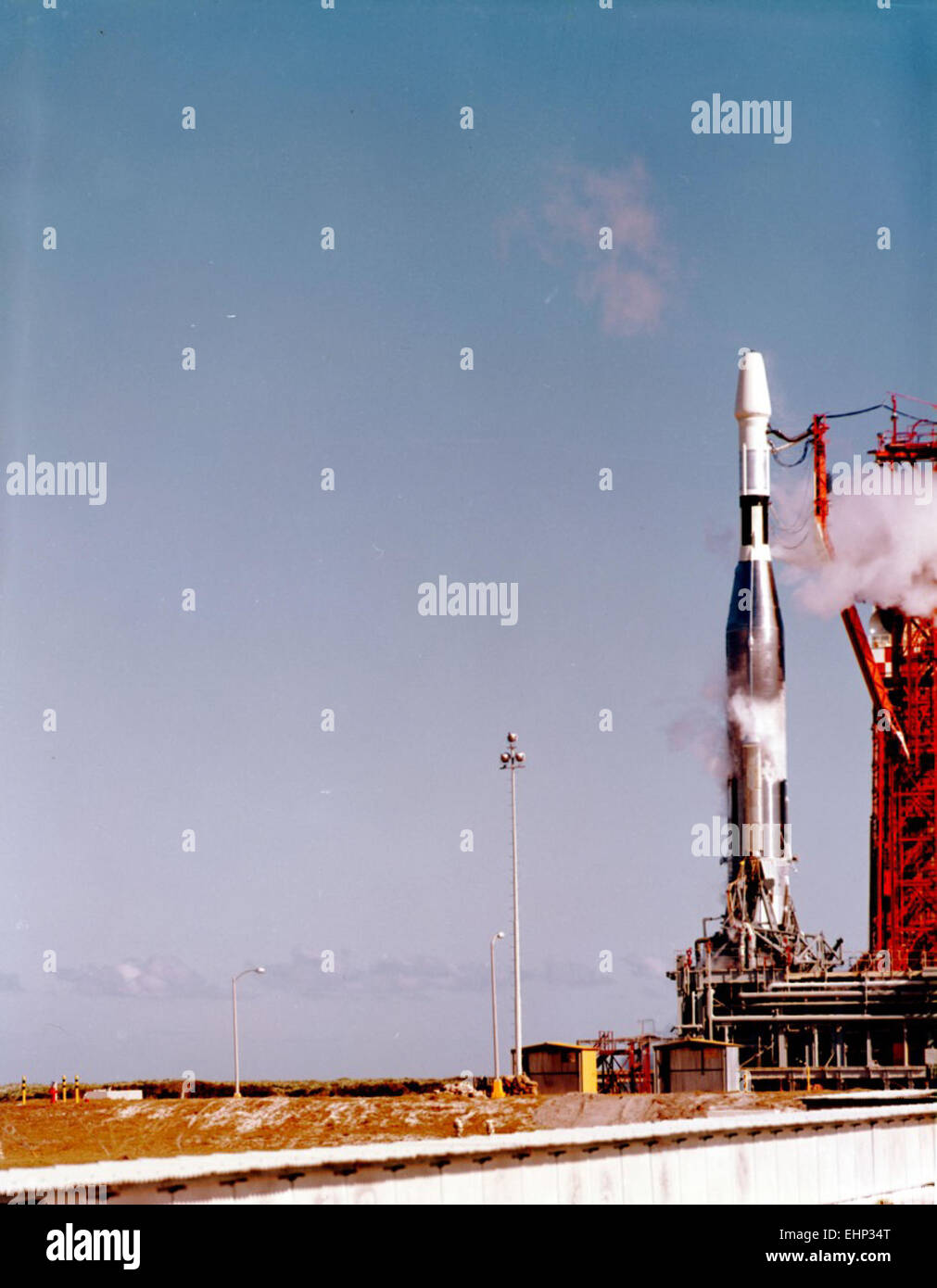 A photograph of the Ranger 4 spacecraft on the launch pad, part of the ...