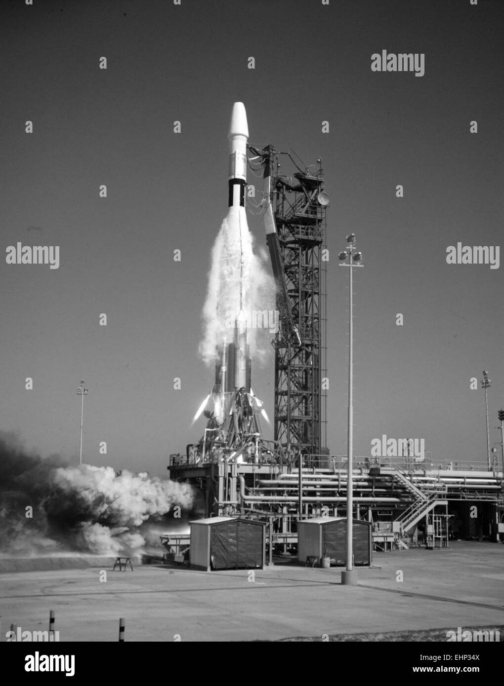 The liftoff of Ranger 5, a U.S. spacecraft, launched atop an Atlas ...