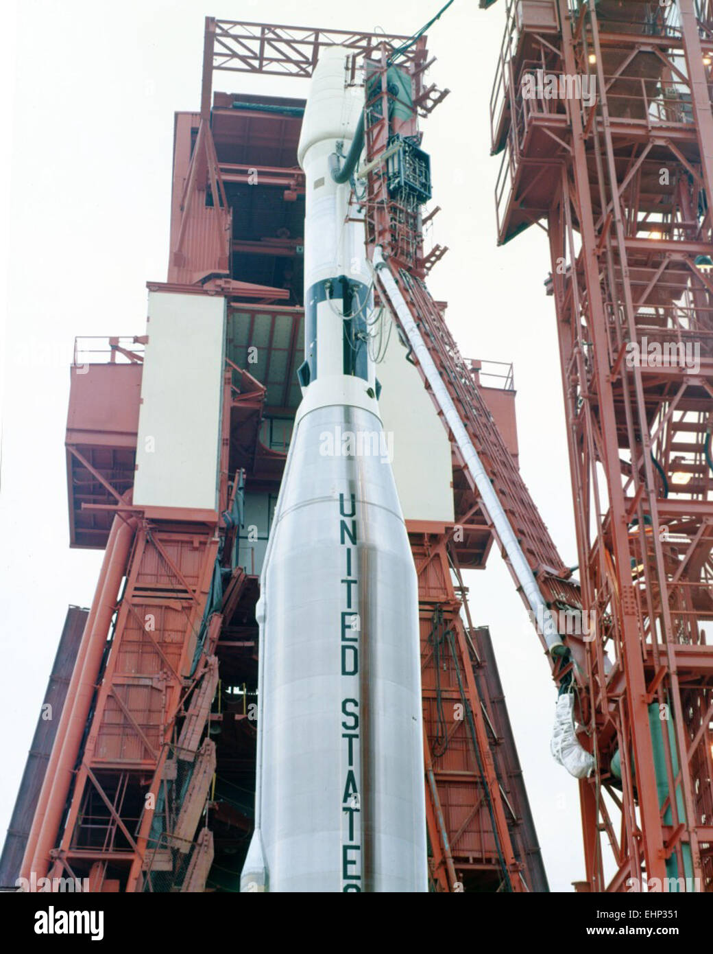 A photograph of the Ranger 6 spacecraft on the launch pad, showing its ...