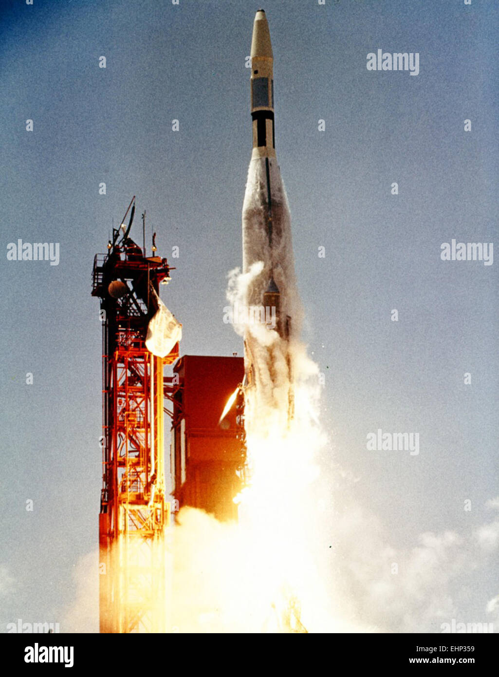 The liftoff of the Ranger 7 spacecraft, captured in this image, marking ...
