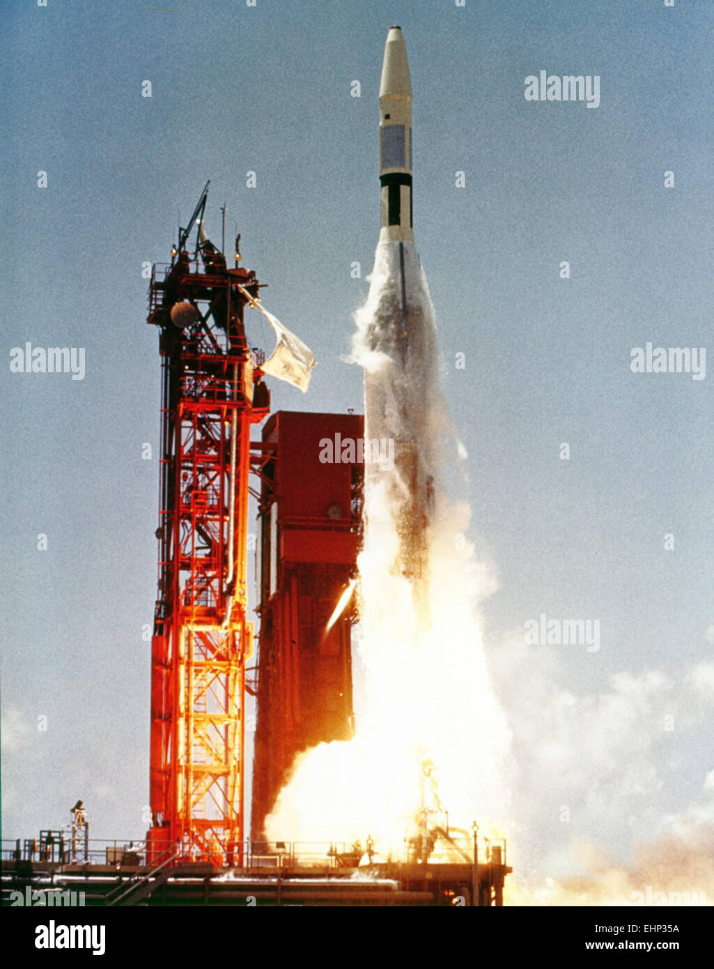 This photograph captures the liftoff of the Ranger 7 spacecraft, a part ...