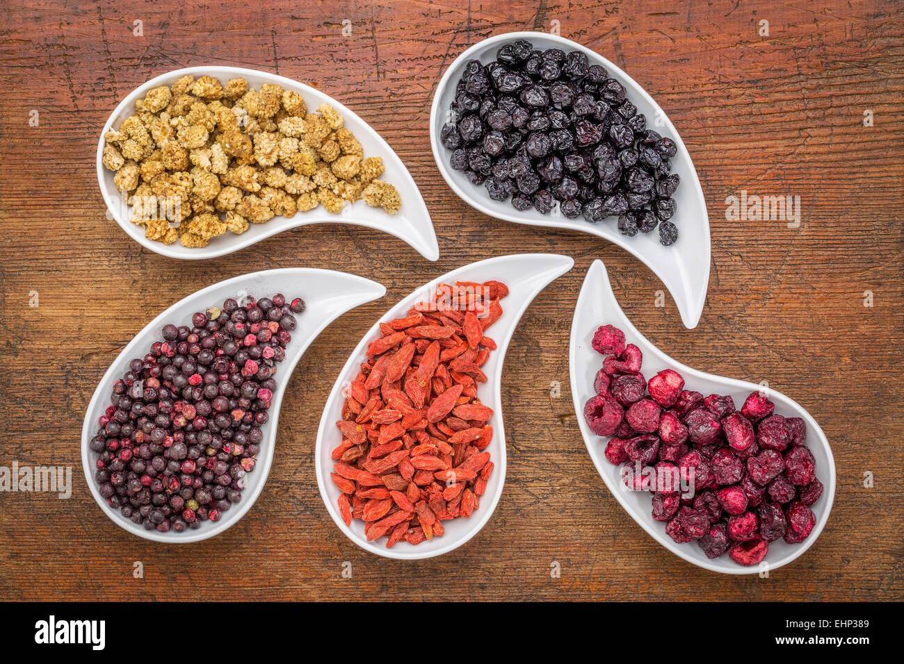 dried superfruit collection - goji berry, white mulberry, blueberry ...