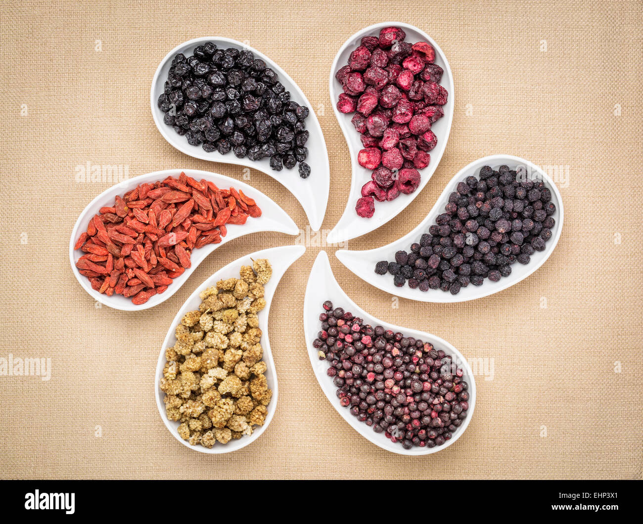 dried superfruit collection - goji berry, white mulberry, blueberry ...