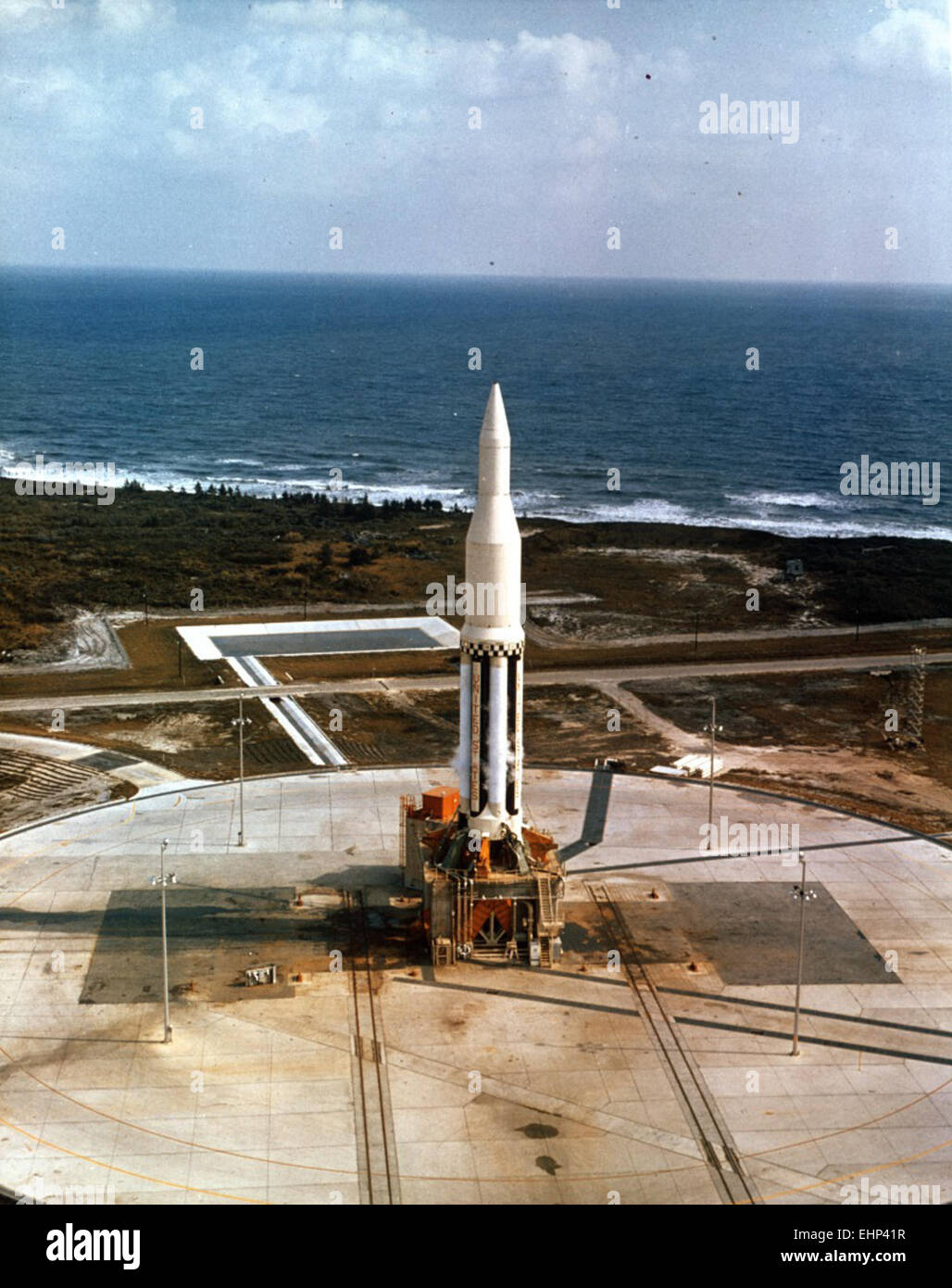 The Saturn I rocket on its launch pad, photographed on October 27, 1961 ...
