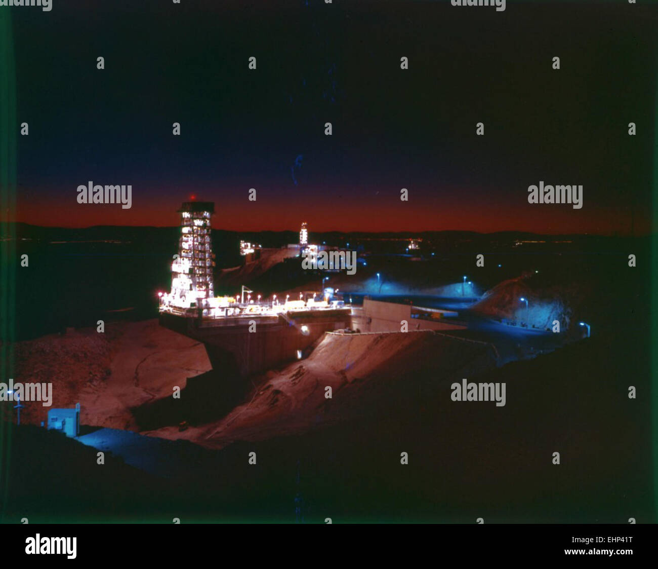 A photograph of a rocket test stand used for testing the Ranger and ...