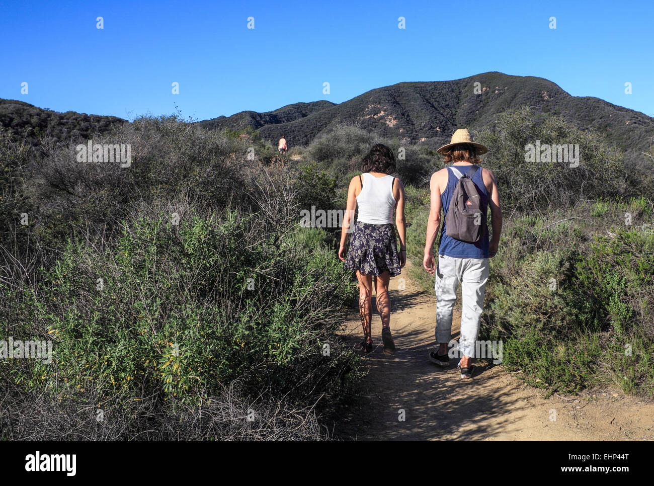 Hikers on the Temescal Ridge Trail in the Santa Monica Mountains Stock ...