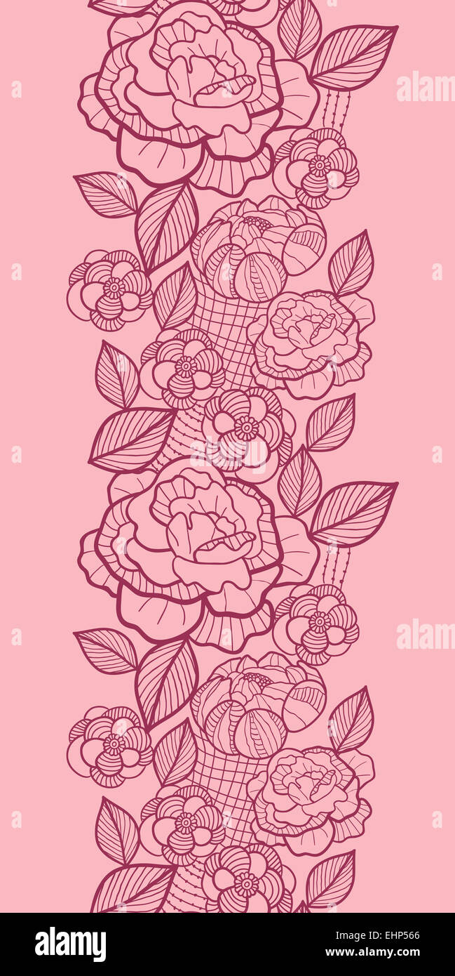 Red line art flowers vertical seamless pattern border Stock Photo - Alamy