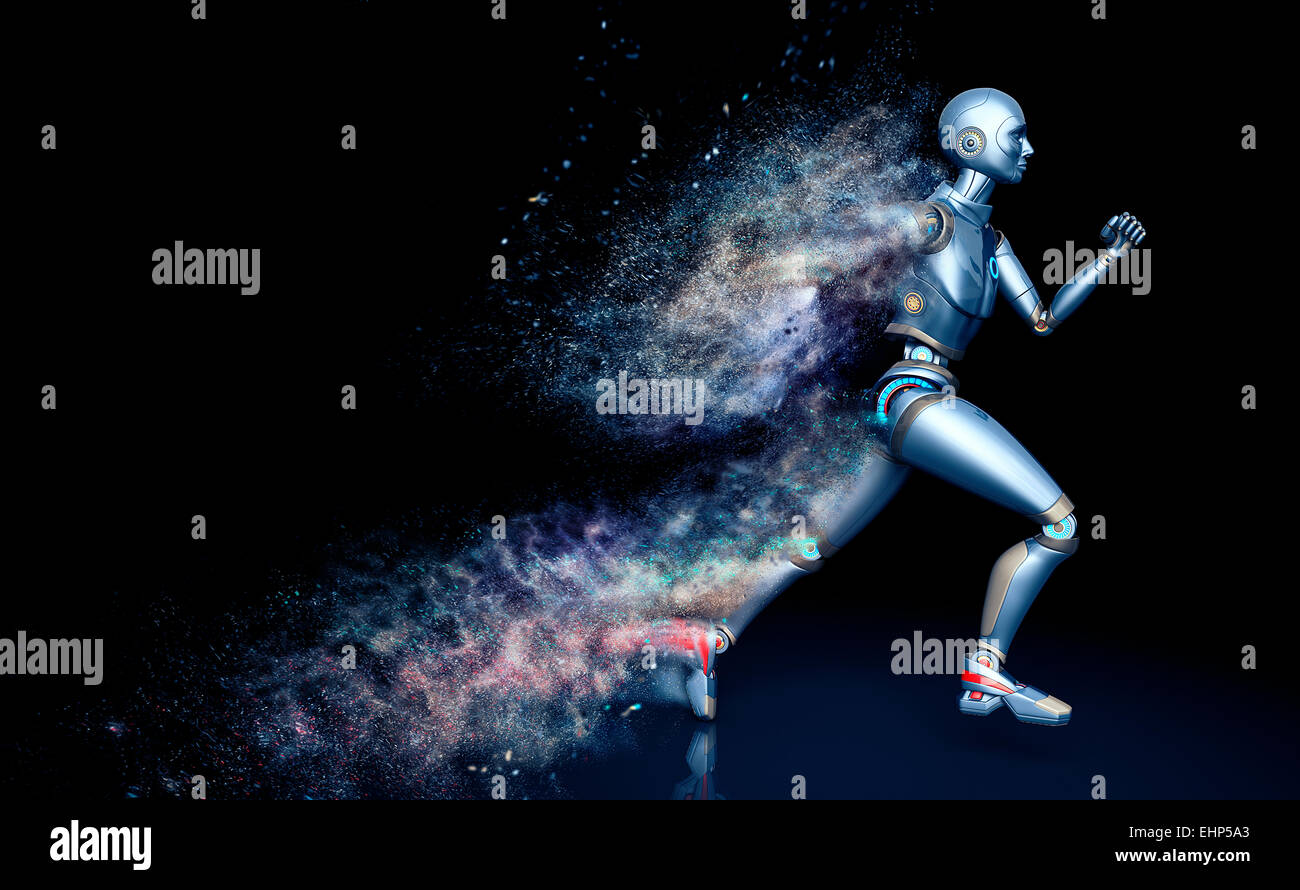 Running robot shattered into dust Stock Photo - Alamy