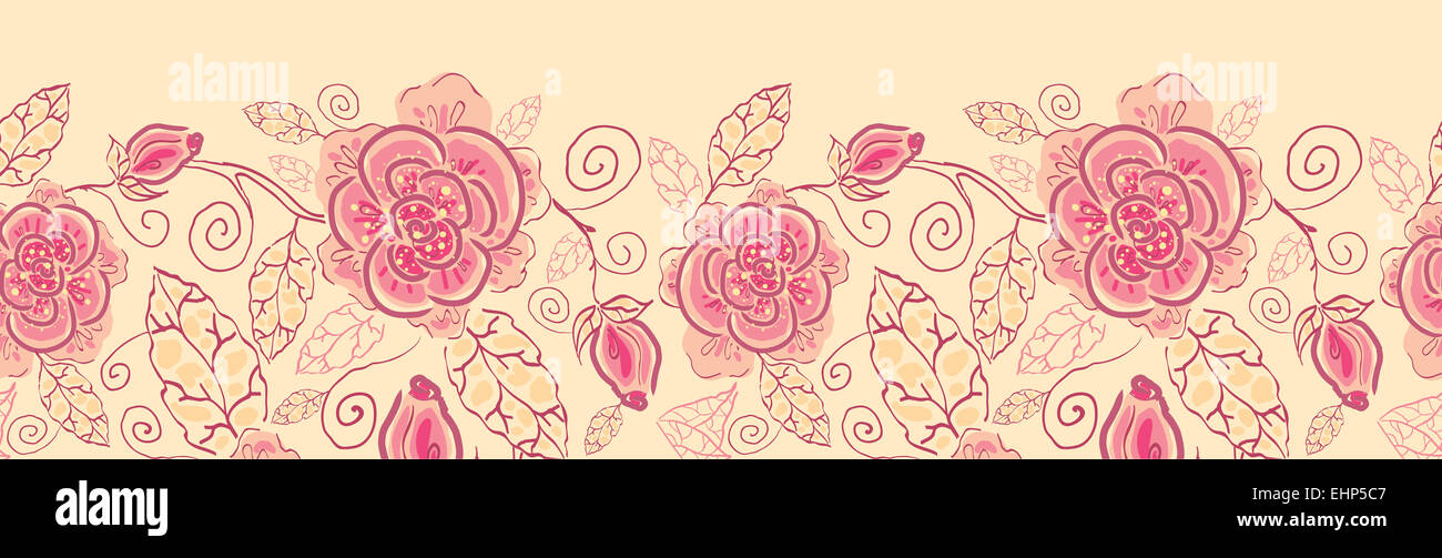 Line art roses horizontal seamless pattern background border Stock ...