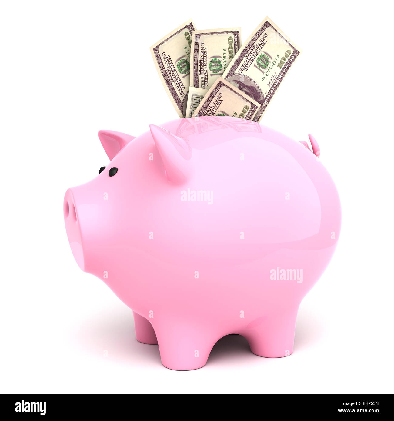 Piggy bank with dollar banknotes Stock Photo - Alamy