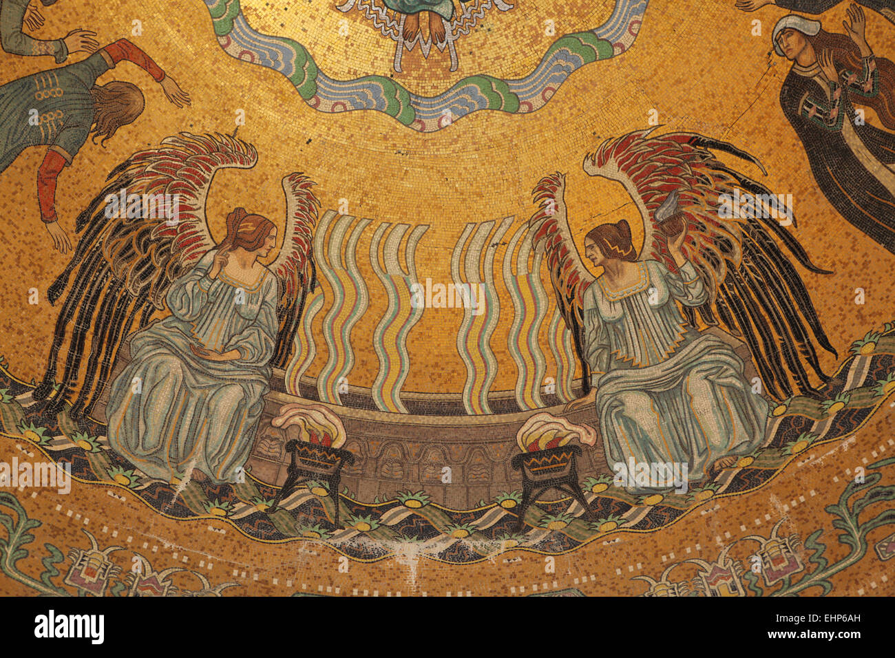 White angels at the Empty Tomb of Jesus Christ. Detail of the mosaic ...