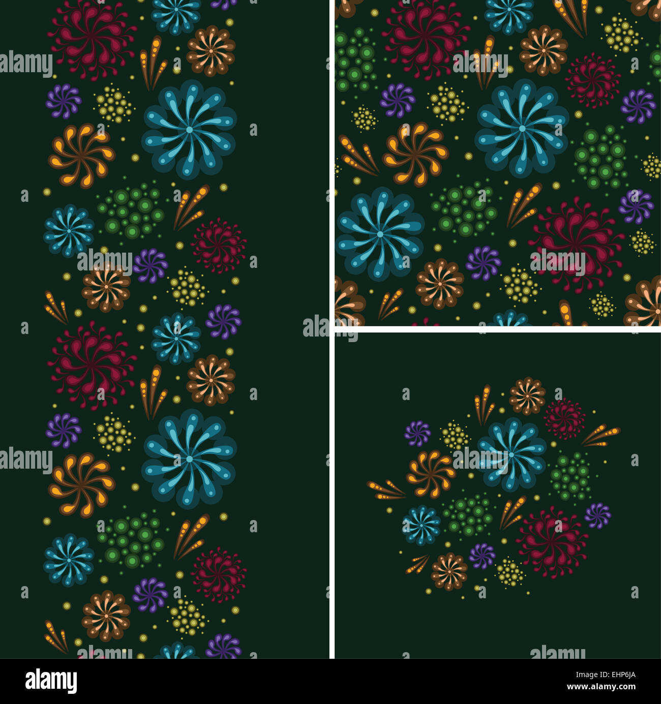 Set of fireworks seamless pattern and borders backgrounds Stock Photo ...