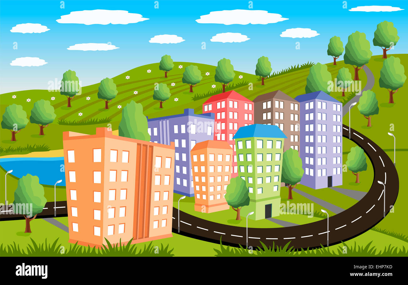 Rural landscape with small town Stock Photo - Alamy