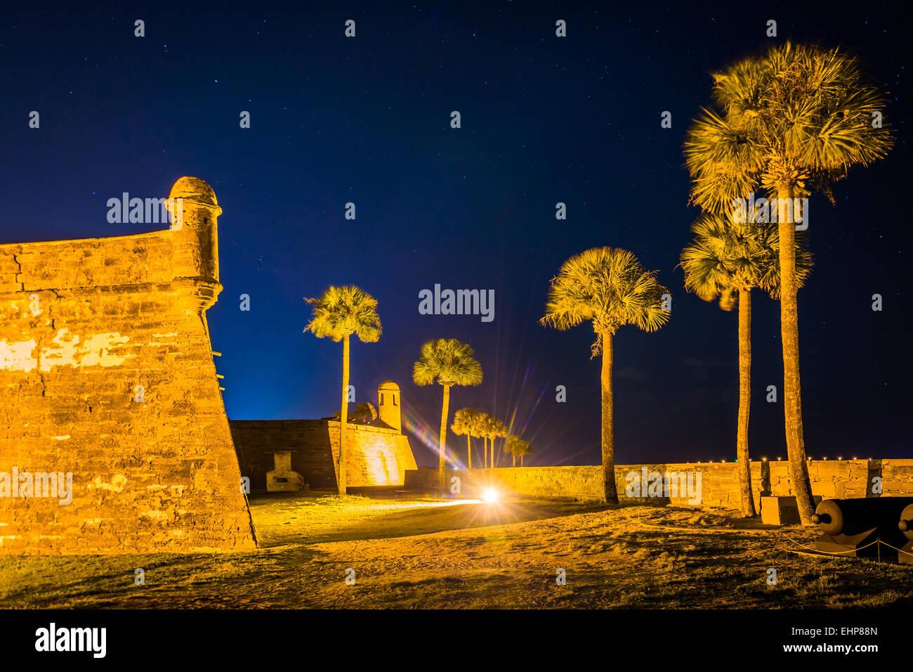 Castillo de San Marcos at night, in St. Augustine, Florida Stock Photo ...