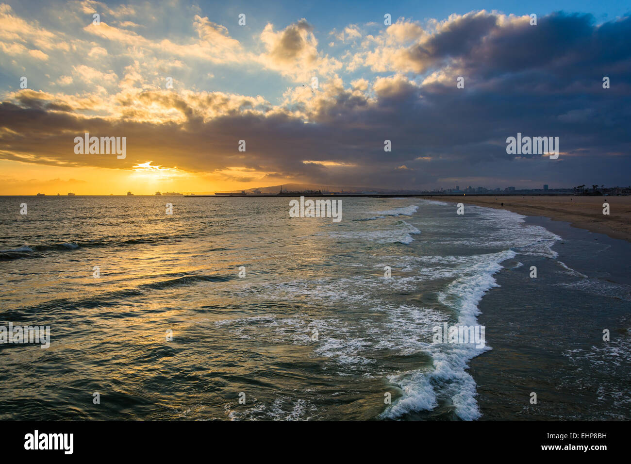 Sunset over the Pacific Ocean, in Seal Beach, California Stock Photo ...