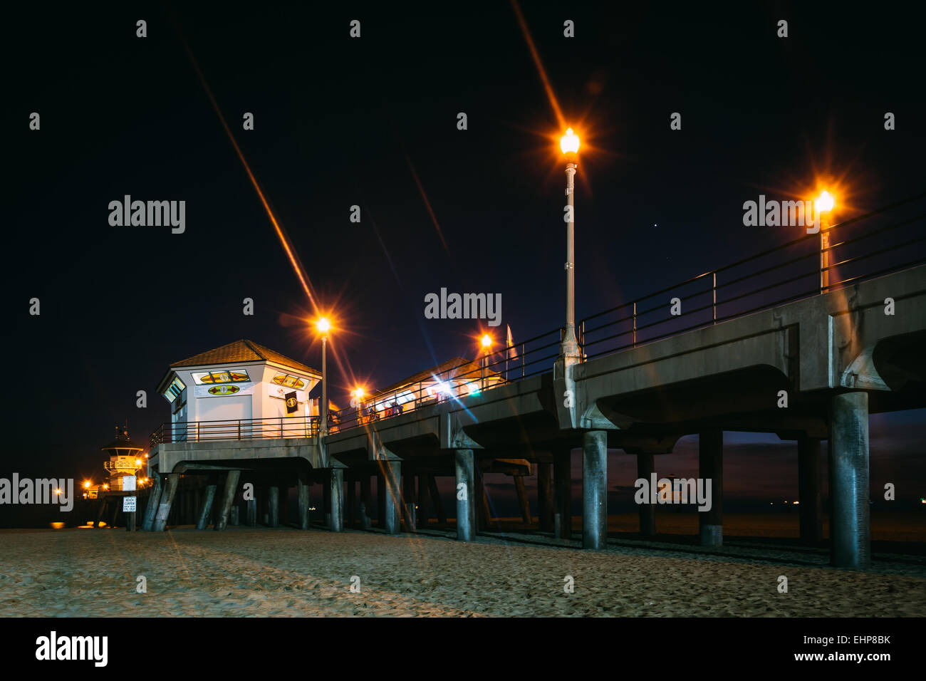 The pier at night, in Huntington Beach, California Stock Photo - Alamy