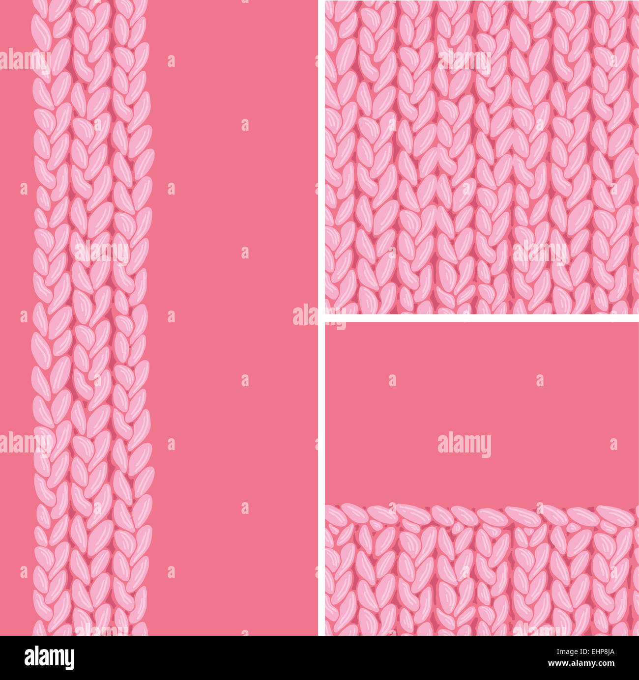 Pink set of three knit textile seamless patterns and backgrounds Stock ...