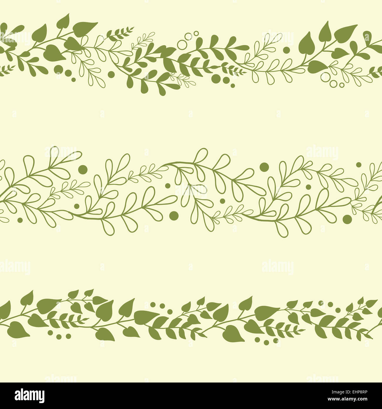 Three Green Plants Horizontal Seamless Patterns Backgrounds Set Stock ...