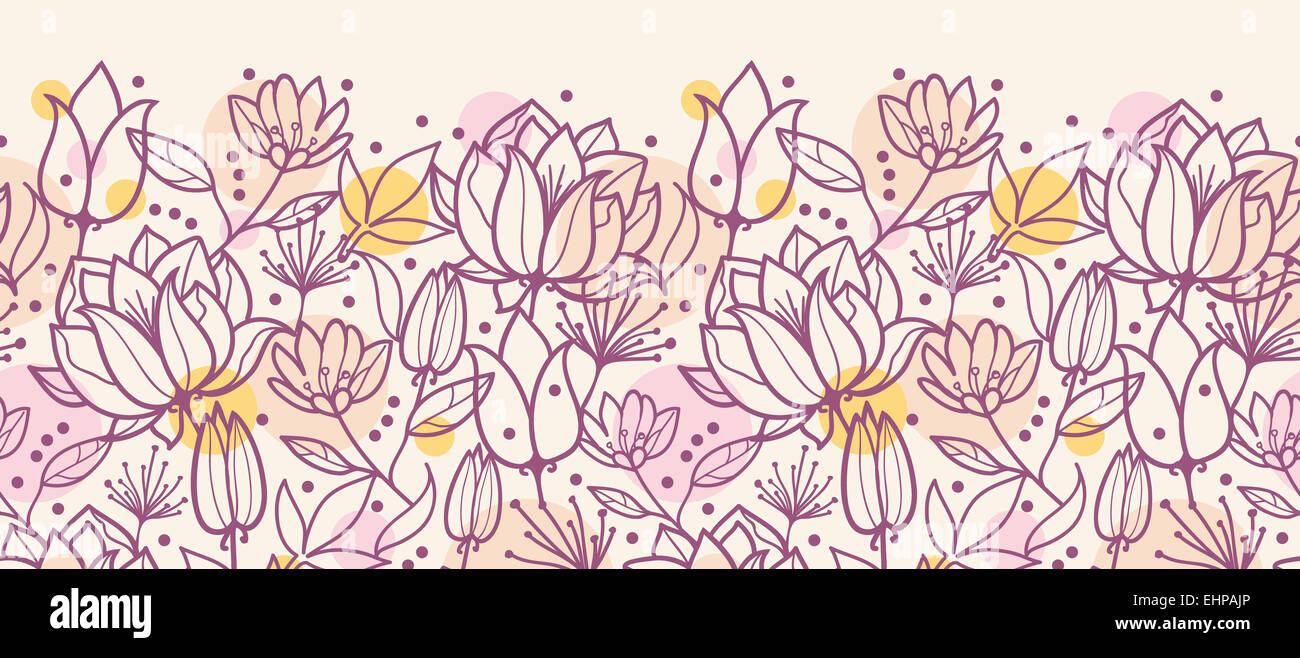 Purple line art flowers horizontal seamless pattern border Stock Photo ...