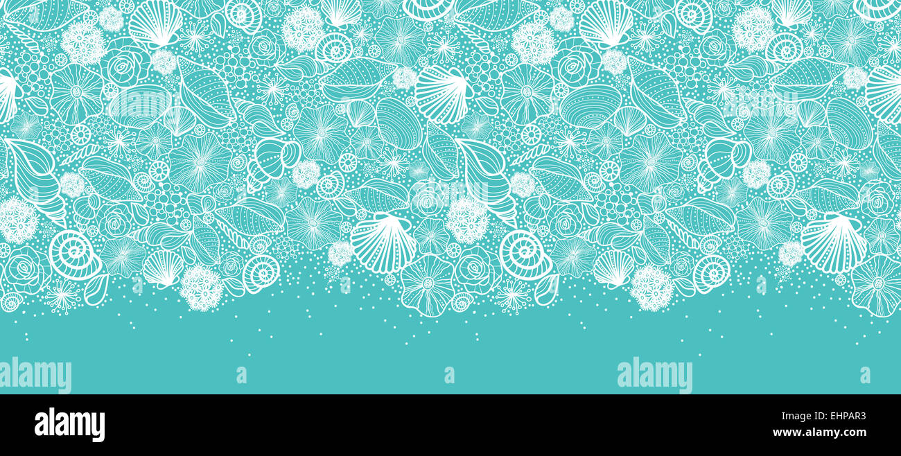 Blue seashells line art horizontal seamless pattern border Stock Photo ...