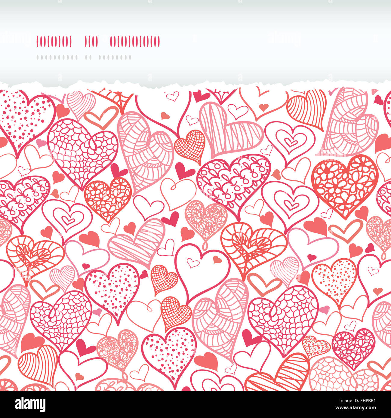 Romantic doodle hearts horizontal torn seamless pattern background ...