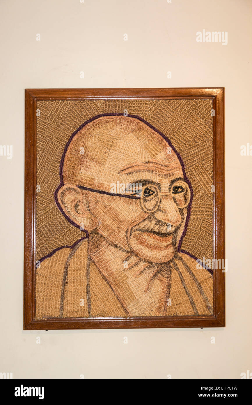 Portrait of Mahatma Gandhi made of coir (coconut fibre) in the Coir ...