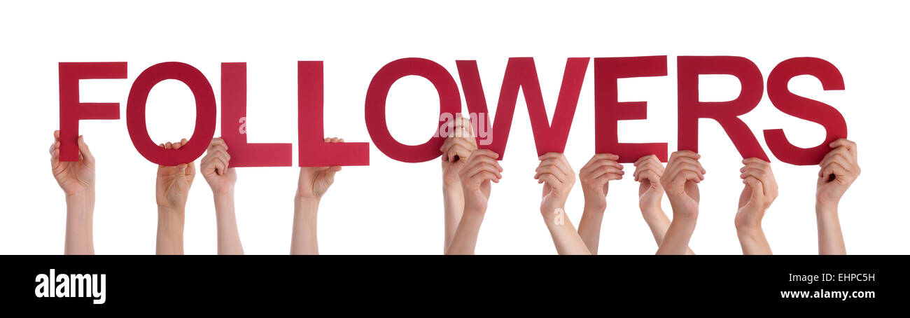 Many Caucasian People And Hands Holding Red Straight Letters Or ...