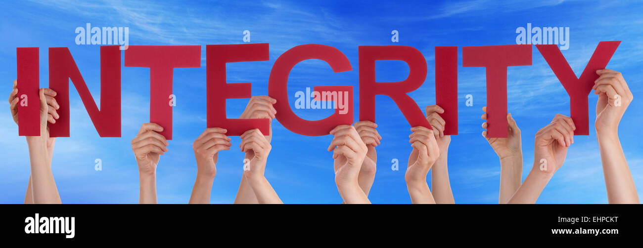 Many Caucasian People And Hands Holding Red Straight Letters Or ...