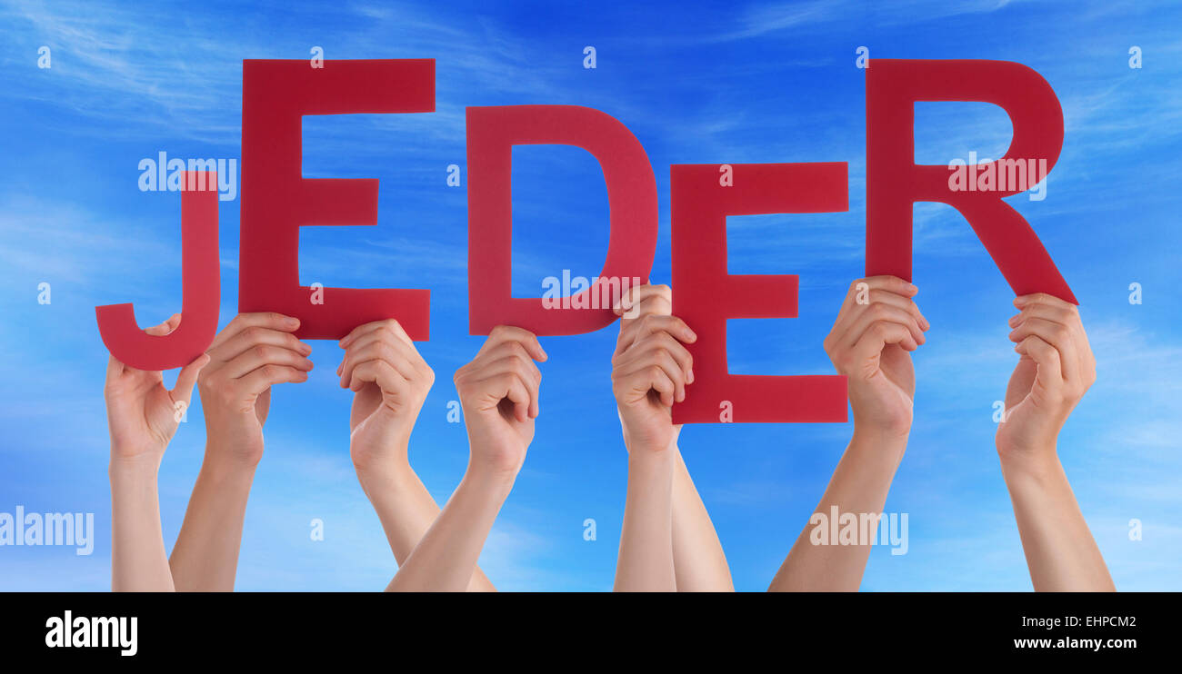 Many Caucasian People And Hands Holding Red Letters Or Characters ...