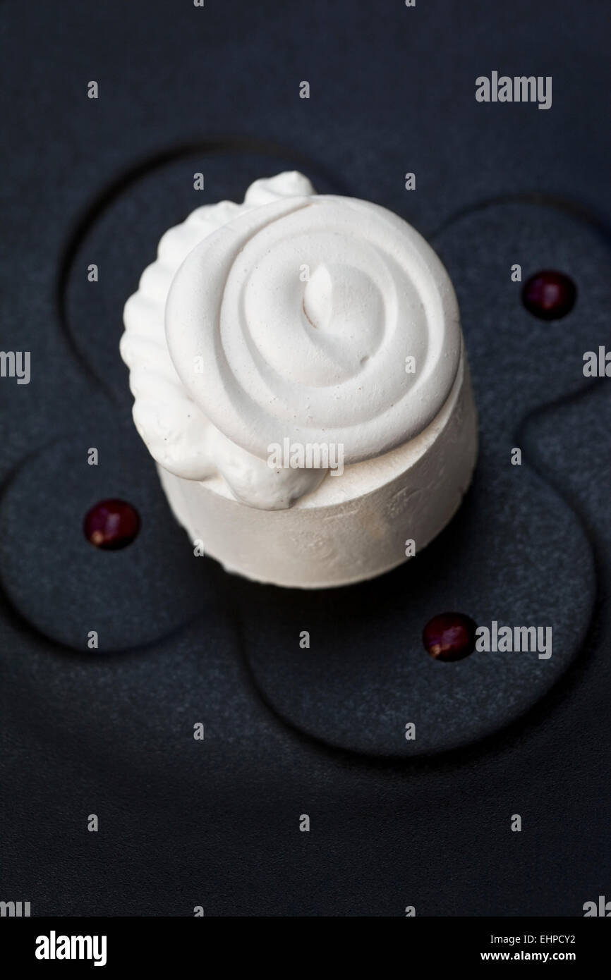 Cake "Vacherin", ice cream and meringue, raspberry sauce Stock Photo ...