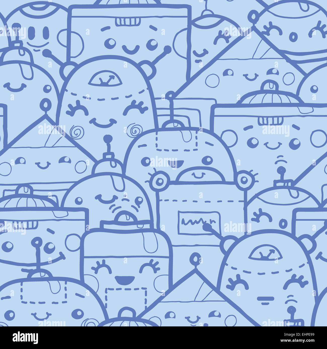 Cute doodle robots seamless pattern background Stock Photo - Alamy