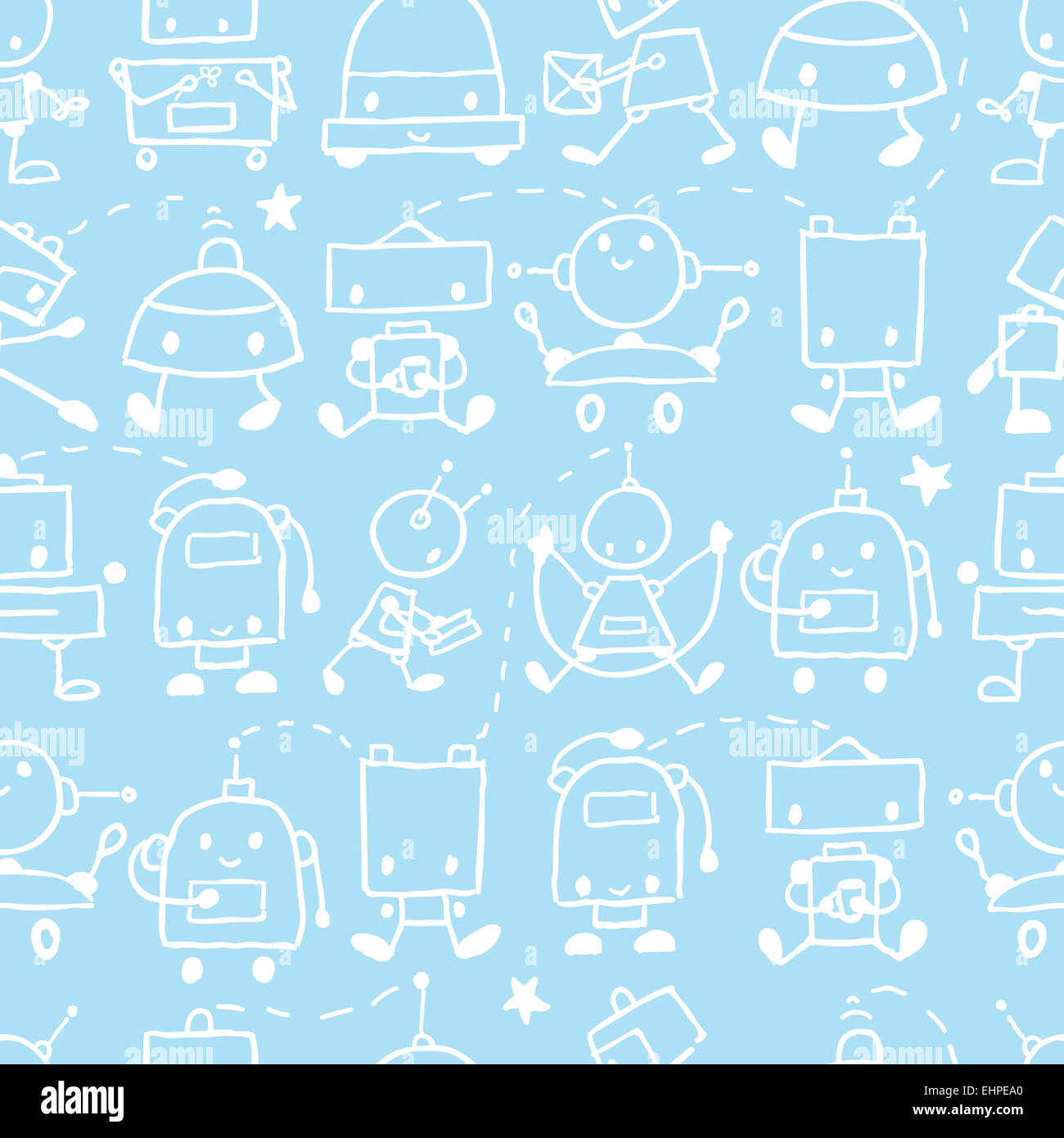 Doodle robots fun seamless pattern background Stock Photo - Alamy