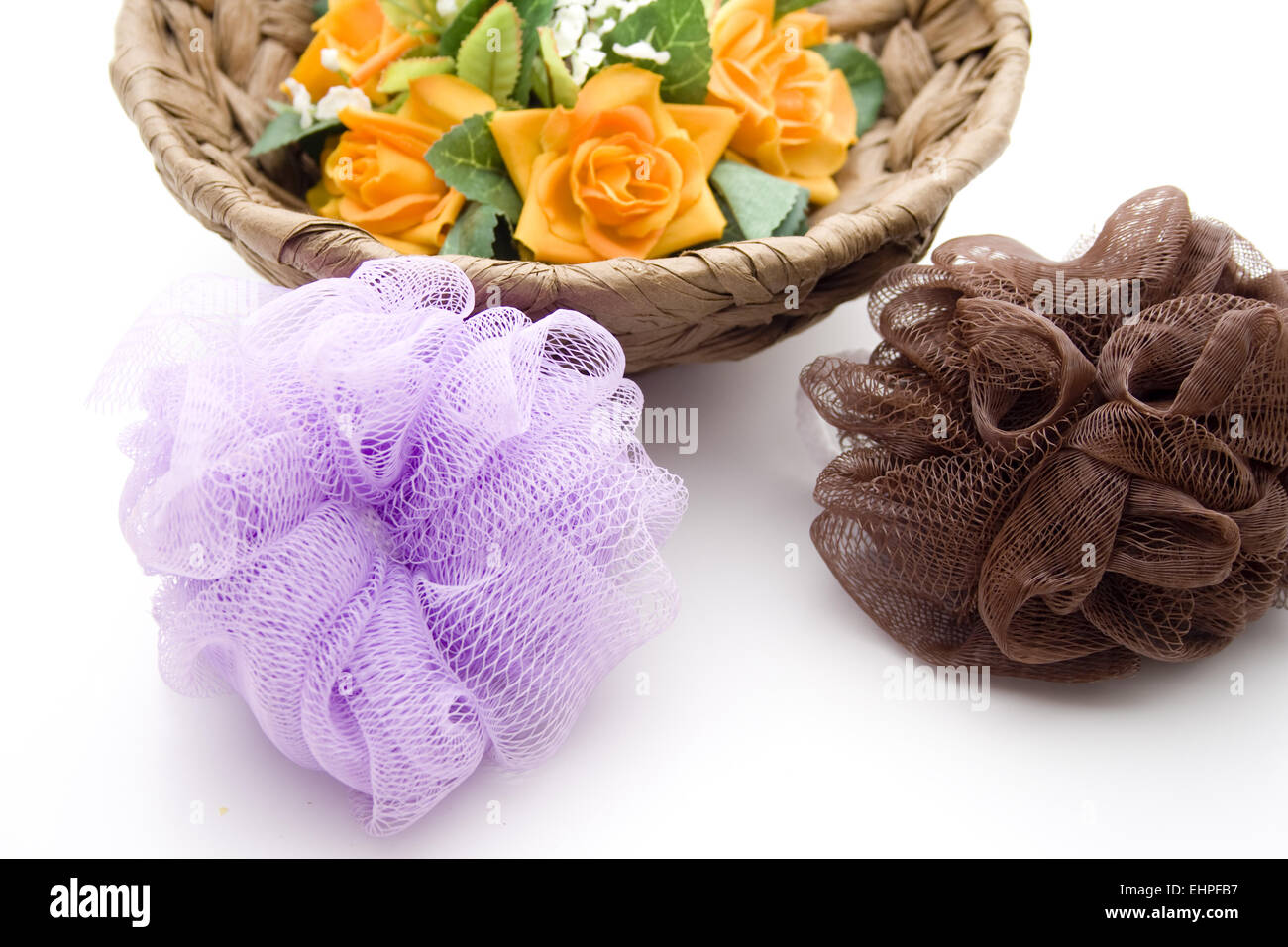 Massage sponge with floral decoration Stock Photo - Alamy